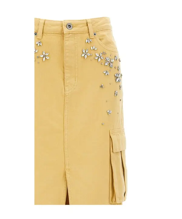 SELF-PORTRAIT Embellished Denim Cargo Maxi Skirt