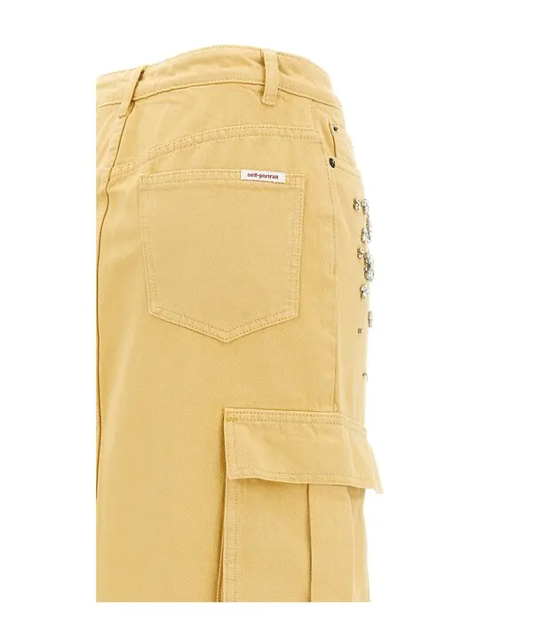SELF-PORTRAIT Embellished Denim Cargo Maxi Skirt