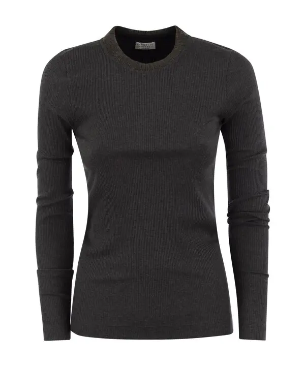 Brunello Cucinelli Monili-embellished Ribbed Knit Jumper - Black