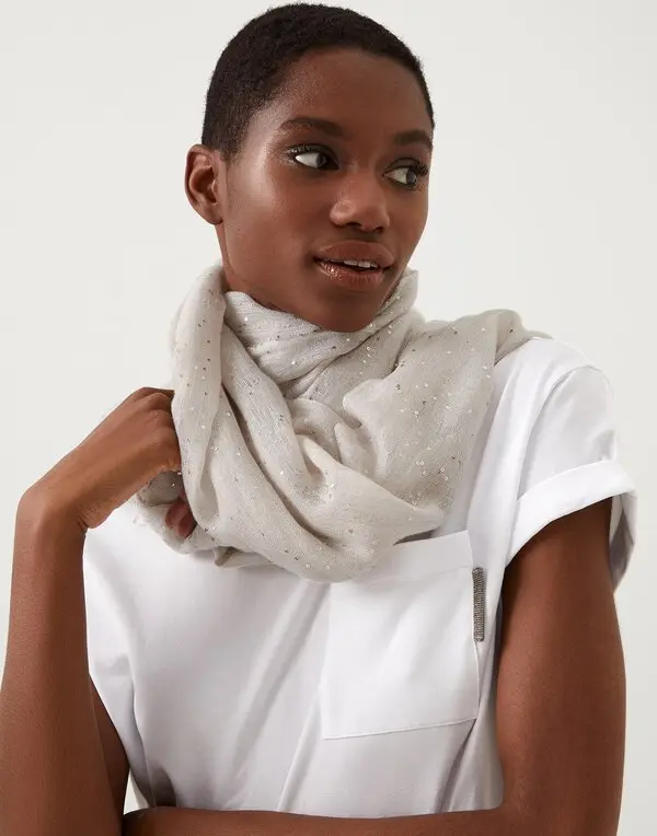 Brunello Cucinelli Glitter Embellished Frayed-edge Scarf