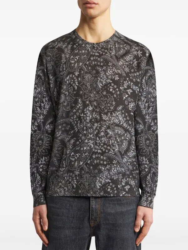 Etro Paisley Intarsia-knitted Long-sleeved Jumper - Black