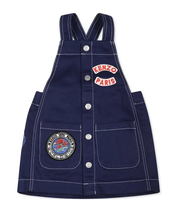 Kenzo Logo-appliquéd Cotton Dungaree Dress - Blue