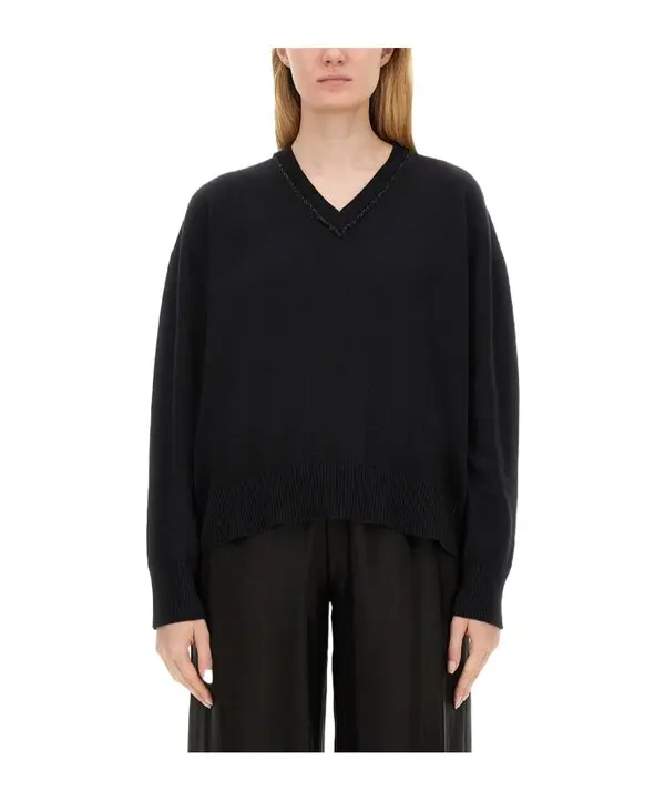 Fabiana Filippi Sequin-embellished V-neck Knitted Jumper - Black