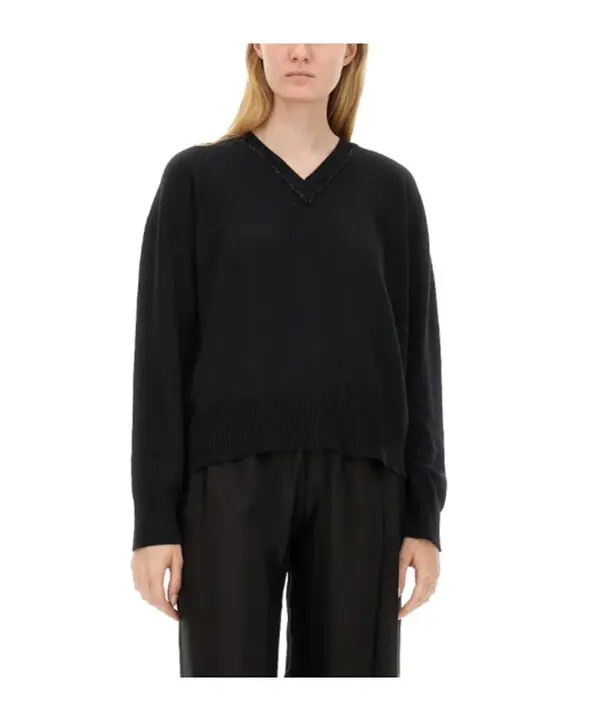 Fabiana Filippi Sequin-embellished V-neck Knitted Jumper - Black