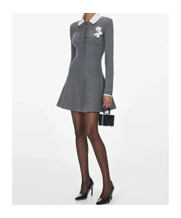 SELF-PORTRAIT Crochet Flower Collared Knitted Mini Dress