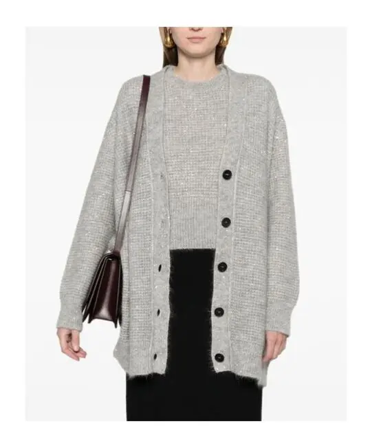 Fabiana Filippi Sequin Embellished V-neck Cardigan - Gray