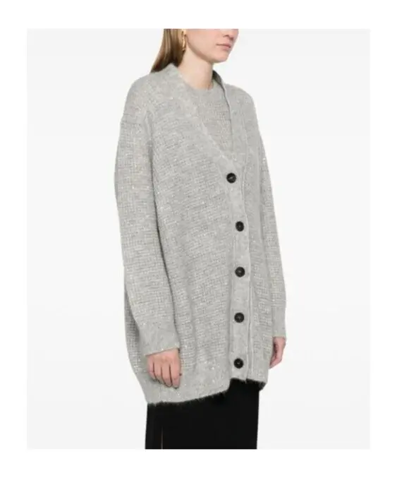 Fabiana Filippi Sequin Embellished V-neck Cardigan - Gray