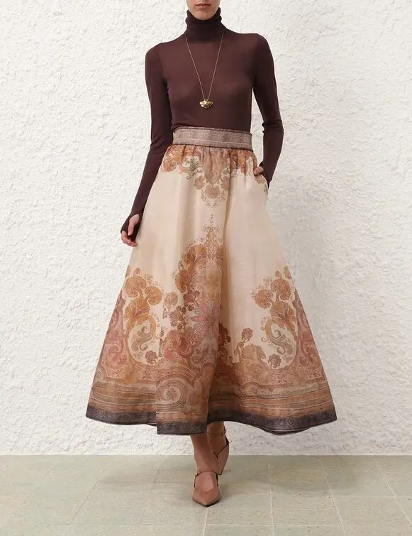 Zimmermann Illustration Midi Skirt