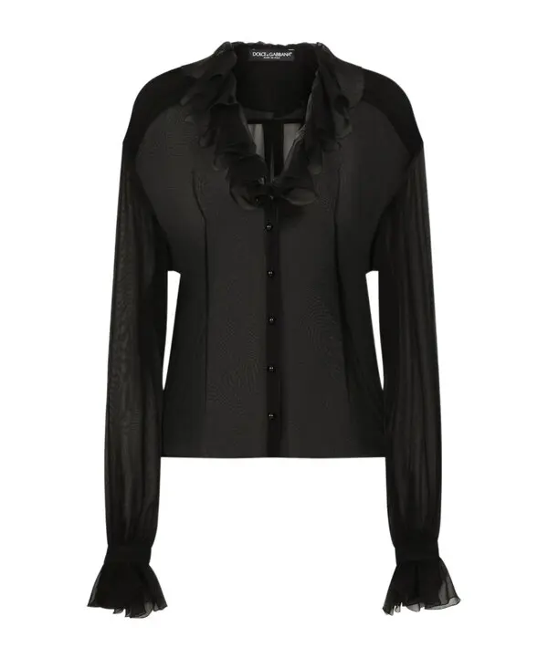 Dolce & Gabbana Dolce Gabbana Ruffle Collar Chiffon Blouse - Black