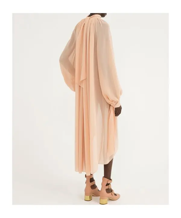 Chloé Georgette Silk Blouse With Lace High Collar And Pleated Sleeves