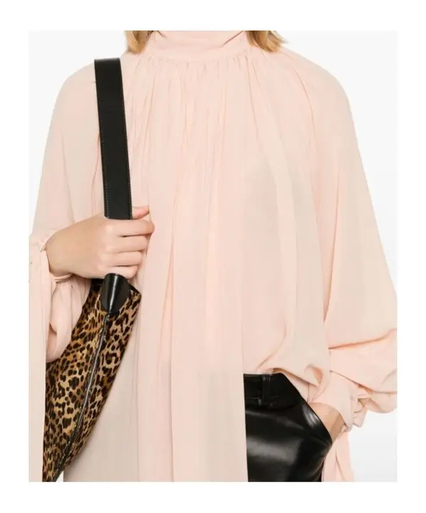 Chloé Georgette Silk Blouse With Lace High Collar And Pleated Sleeves