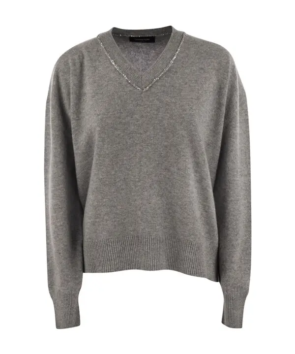 Fabiana Filippi Sequin-embellished V-neck Knitted Jumper - Gray
