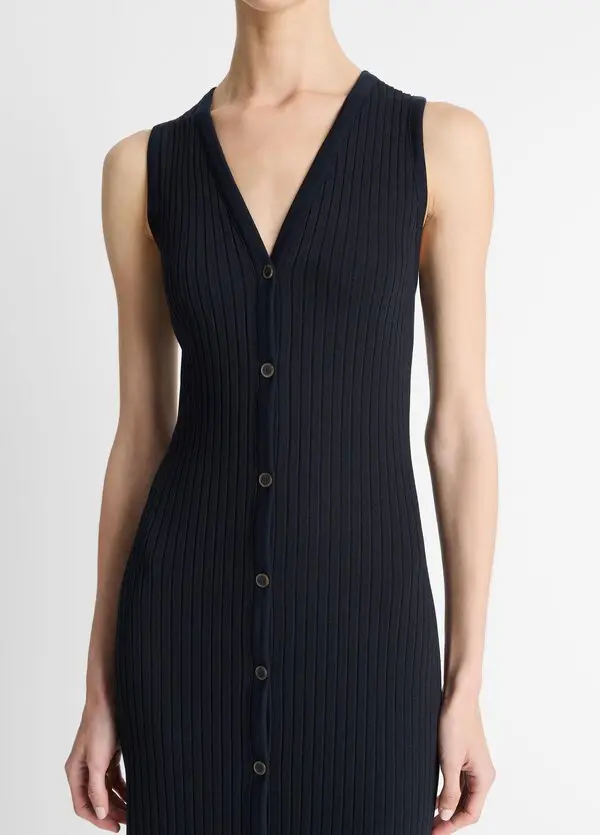 Vince Ribbed Cotton-blend Button-front Dress