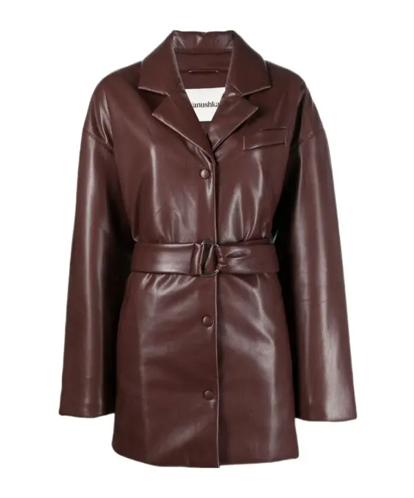 Nanushka Belted Faux-leather Blazer