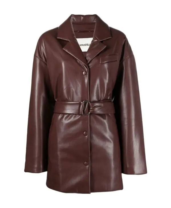 Nanushka Belted Faux-leather Blazer