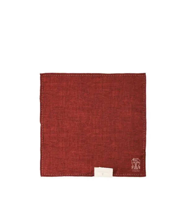 Brunello Cucinelli Logo Patch Finished Edge Pocket Square - Red
