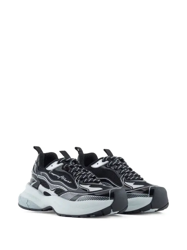 Emporio Armani Patent-leather Striped Sneakers