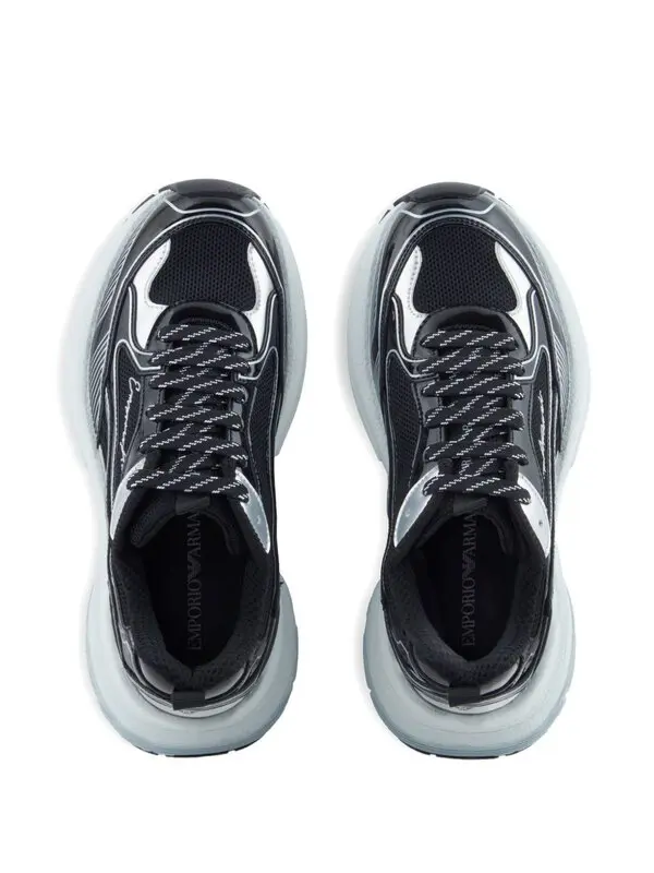 Emporio Armani Patent-leather Striped Sneakers