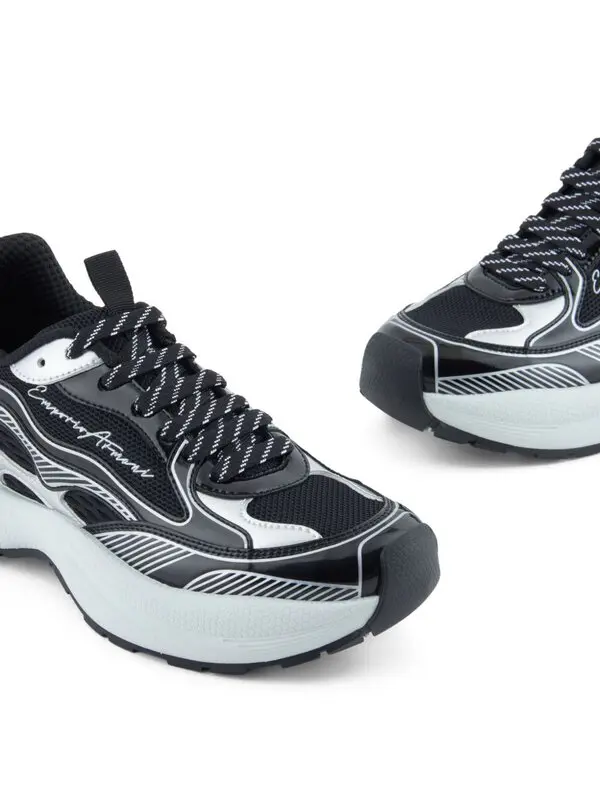 Emporio Armani Patent-leather Striped Sneakers