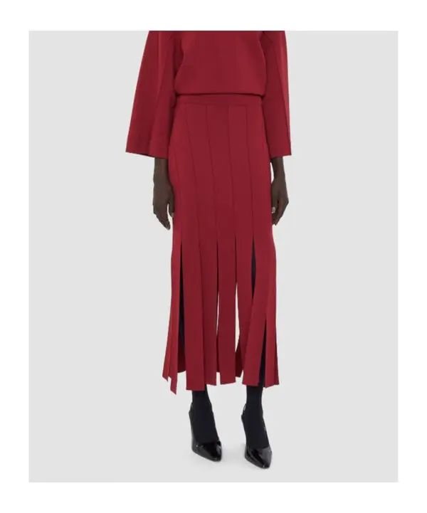 JOSEPH Lagny Midi Skirt With Slit Detail - Cherry Color