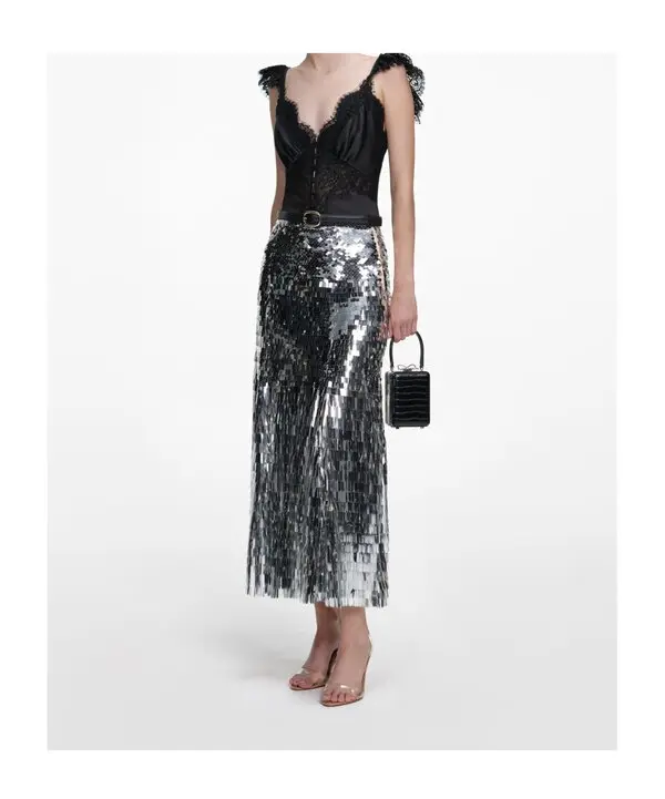 SELF-PORTRAIT Sequin Embellished Midi Skirt