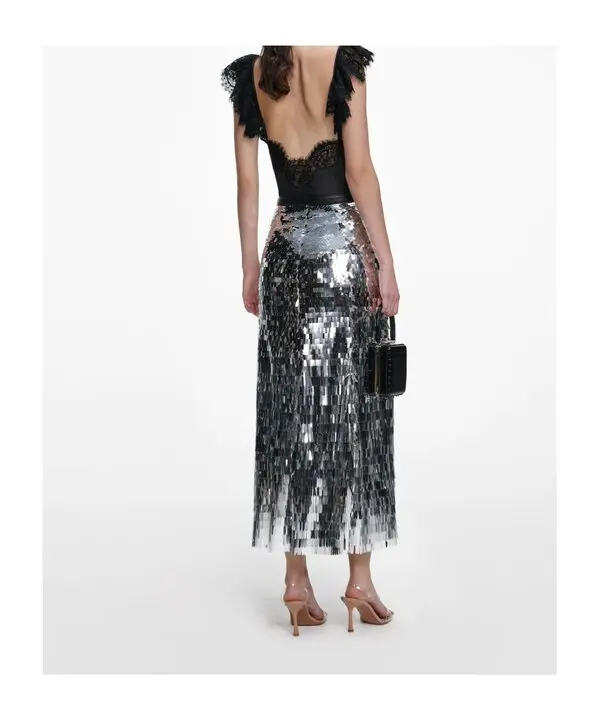 SELF-PORTRAIT Sequin Embellished Midi Skirt