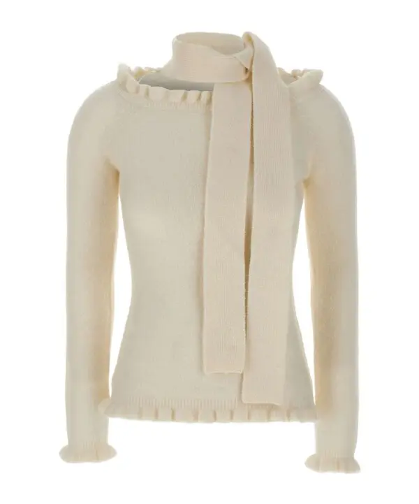 ROTATE BY BIRGER CHRISTENSEN Ruffled-detail Tie Neck Off-shoulder Top