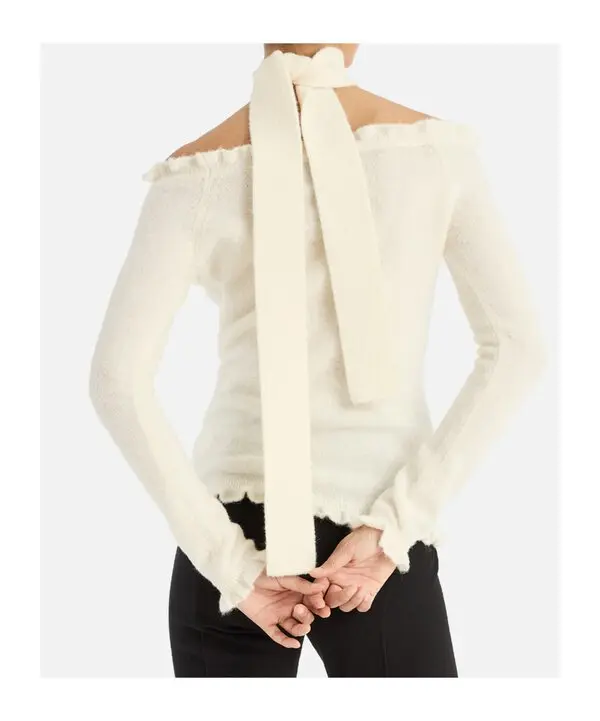 ROTATE BY BIRGER CHRISTENSEN Ruffled-detail Tie Neck Off-shoulder Top