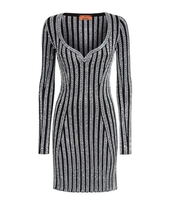 Missoni V-neck Sequin Embellished Mini Dress With Long Sleeves - Multicolour