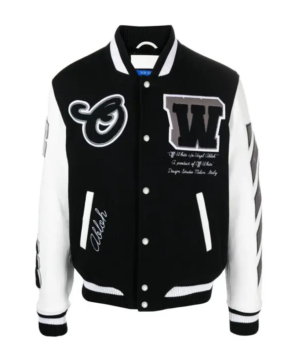 Off-White Lea Buttoned Long-sleeved Varsity Jacket