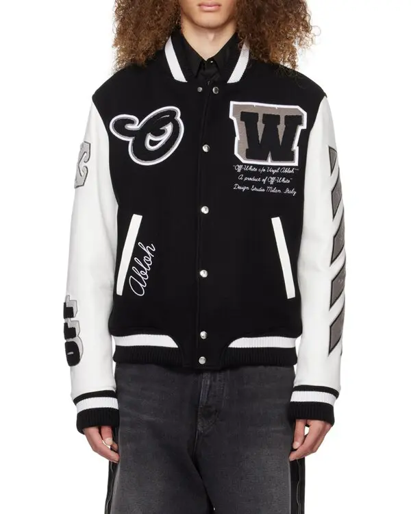 Off-White Lea Buttoned Long-sleeved Varsity Jacket
