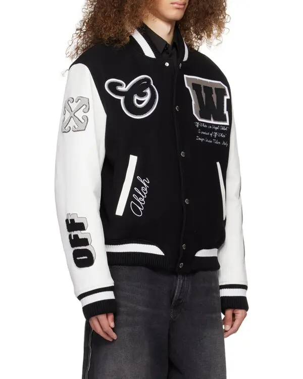Off-White Lea Buttoned Long-sleeved Varsity Jacket