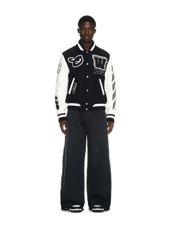Off-White Lea Buttoned Long-sleeved Varsity Jacket