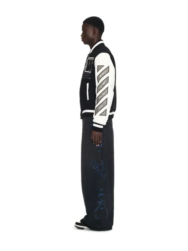 Off-White Lea Buttoned Long-sleeved Varsity Jacket