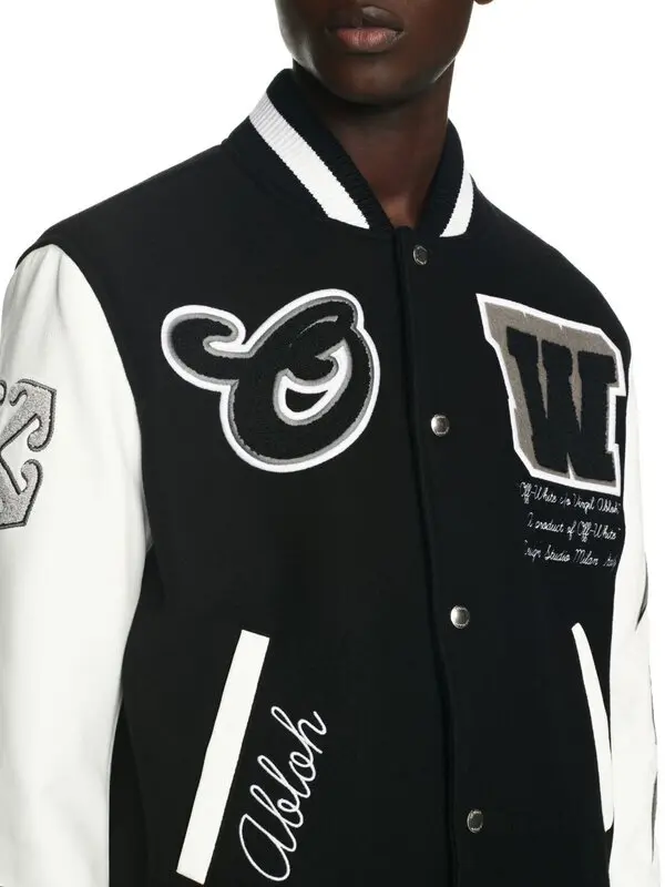 Off-White Lea Buttoned Long-sleeved Varsity Jacket