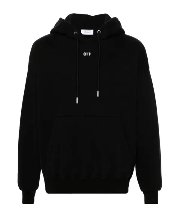 Off-White Logo Embroidered Drawstring Hoodie - Black