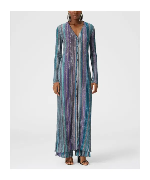Missoni Sequinned Pleated Knit Long Cardigan