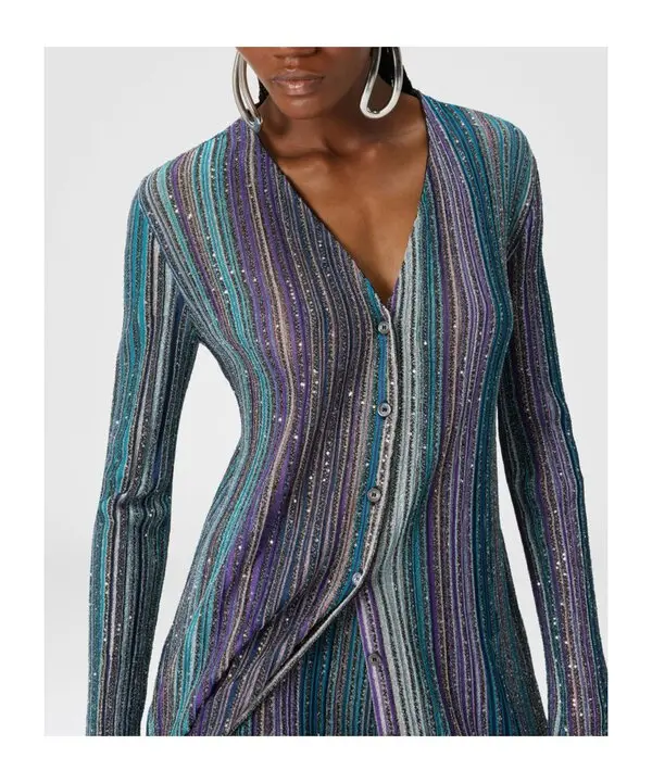 Missoni Sequinned Pleated Knit Long Cardigan