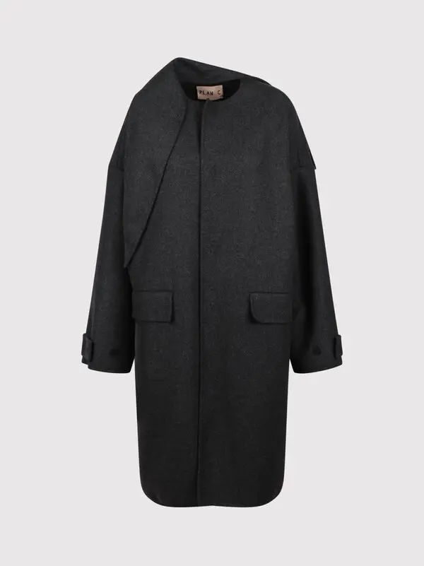 Plan C Felted Drop Shoulder Coat - Black
