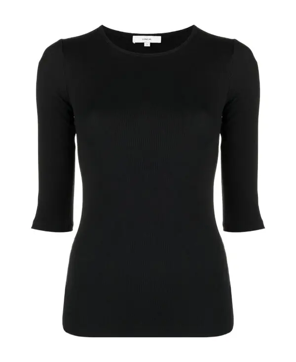 Vince Logo Mid-sleeve Round-neck T-shirt - Black