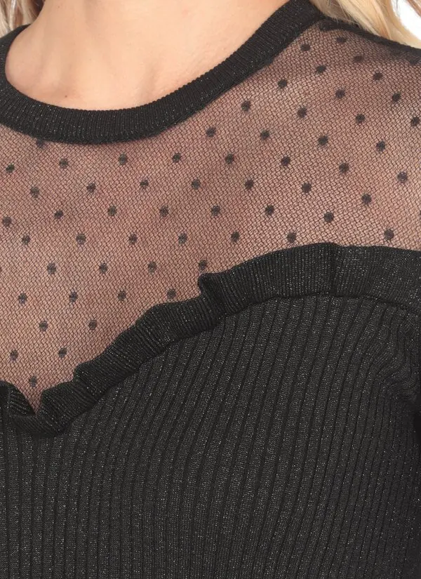 Red Valentino Mesh Tulle Sweater With Dot Mesh Detail