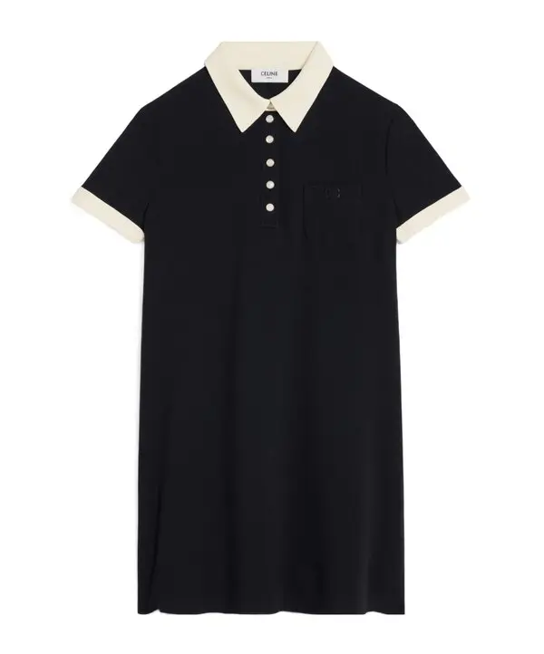 Celine Mini Polo Dress In Viscose Sabl - Black