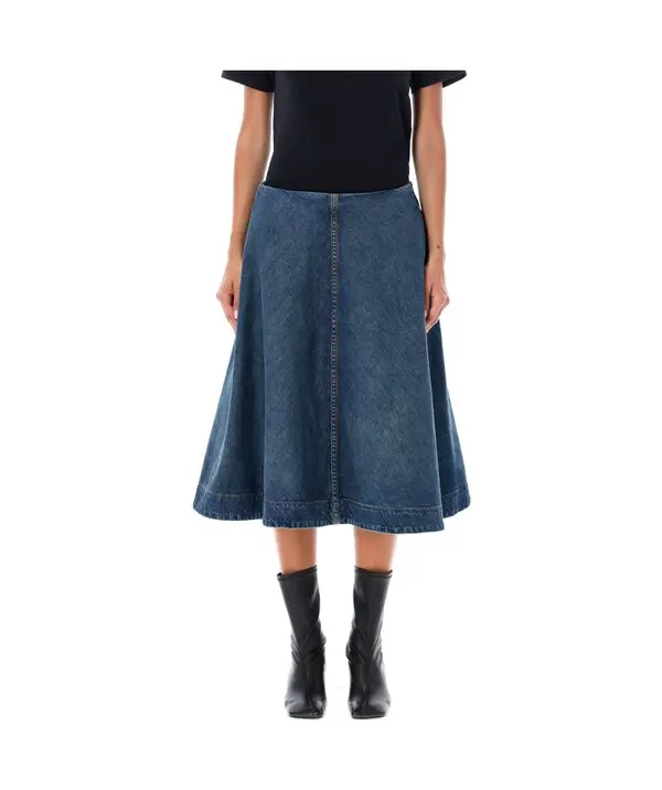 Khaite Flared Denim Midi Skirt