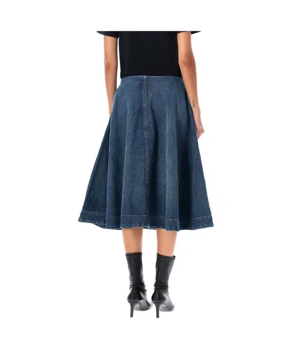 Khaite Flared Denim Midi Skirt