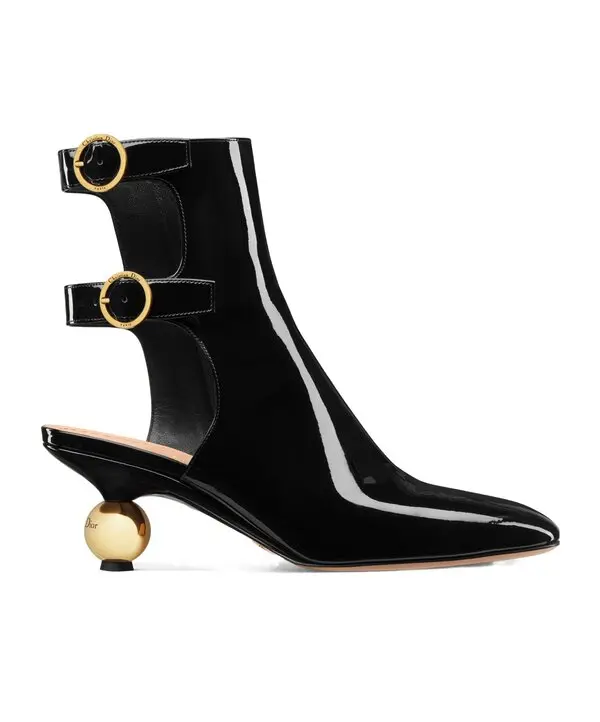 Dior D-idole Heeled Ankle Boots With Spherical Heel And Gold Buckles