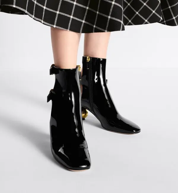 Dior D-idole Heeled Ankle Boots With Spherical Heel And Gold Buckles