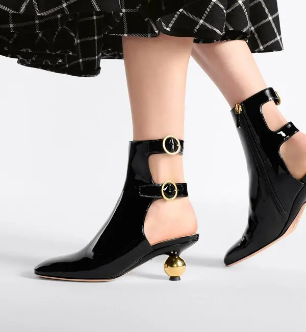 Dior D-idole Heeled Ankle Boots With Spherical Heel And Gold Buckles