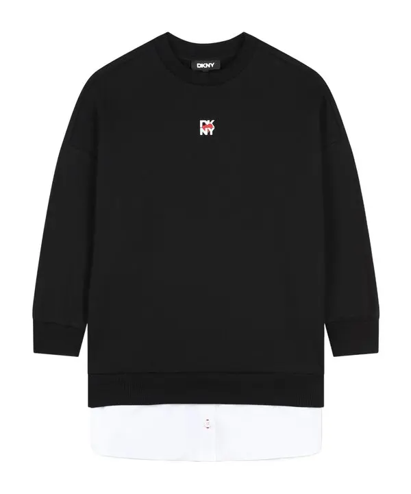 Dkny Under-layered Hem Logo Print Sweatshirt-dress