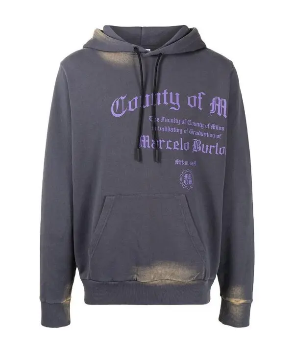 MARCELO BURLON COUNTY OF MILAN Logo-print Bleached Effect Hoodie - Black