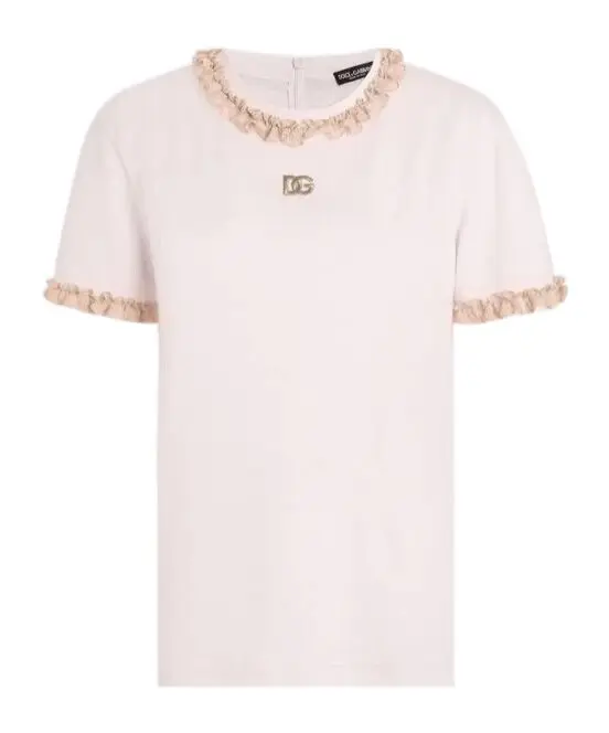 Dolce & Gabbana Logo-embroidered Ruffled T-shirt - Pink
